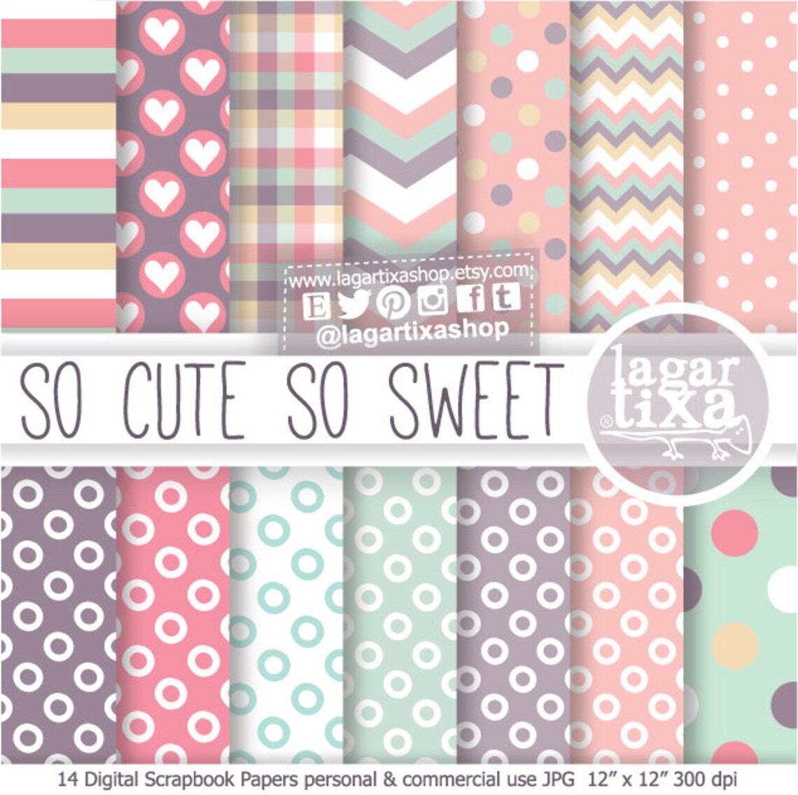 Mint Pink Purple Patterns Digital Paper Cute Colors Pastel - Etsy