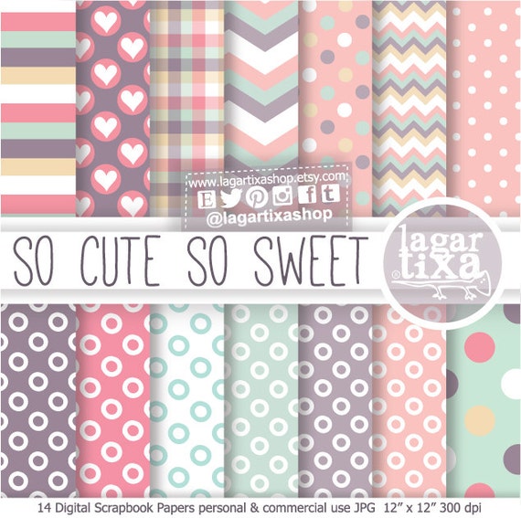 Mint Pink Purple Patterns Digital Paper Cute Colors Pastel - Etsy