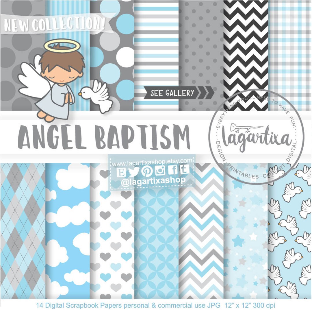 Angel Baptism, Digital Paper, Clipart, Clip Art, Baby Blue, Gray, Grey ...