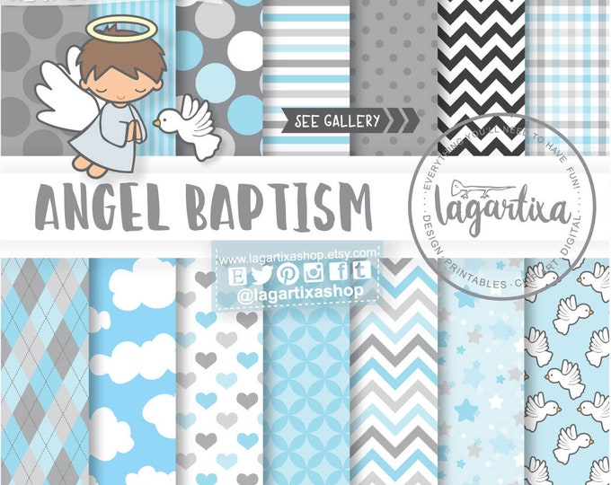 Angel Baptism Digital Paper Clipart Clip Art Baby Blue - Etsy