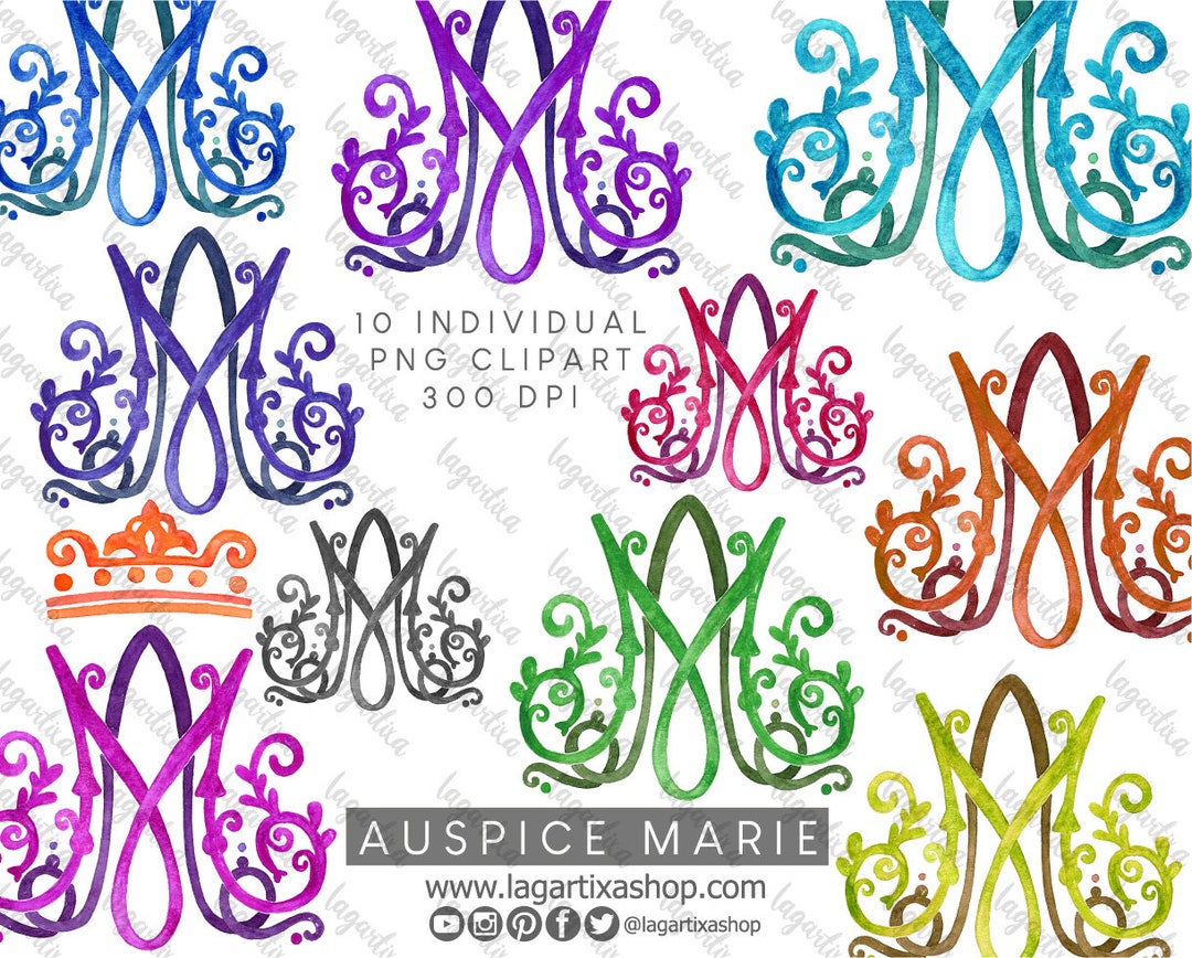 Auspice Marie Watercolor Monogram Christian Elements Clipart, Religious ...