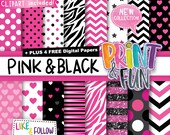 Hot Pink Black Animal Print Patterns Backgrounds Scrapbooking - Etsy