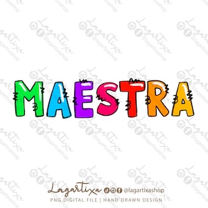 Maestra Spanish Hand Drawn Colorful Word Bold Sublimation PNG Instant ...