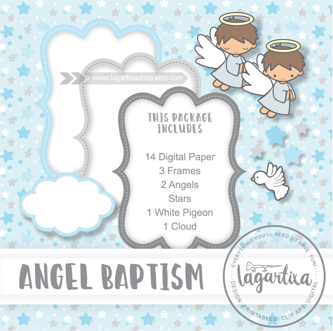 Bautizo Angelito Papel Digital Clipart baby blue gris | Etsy España