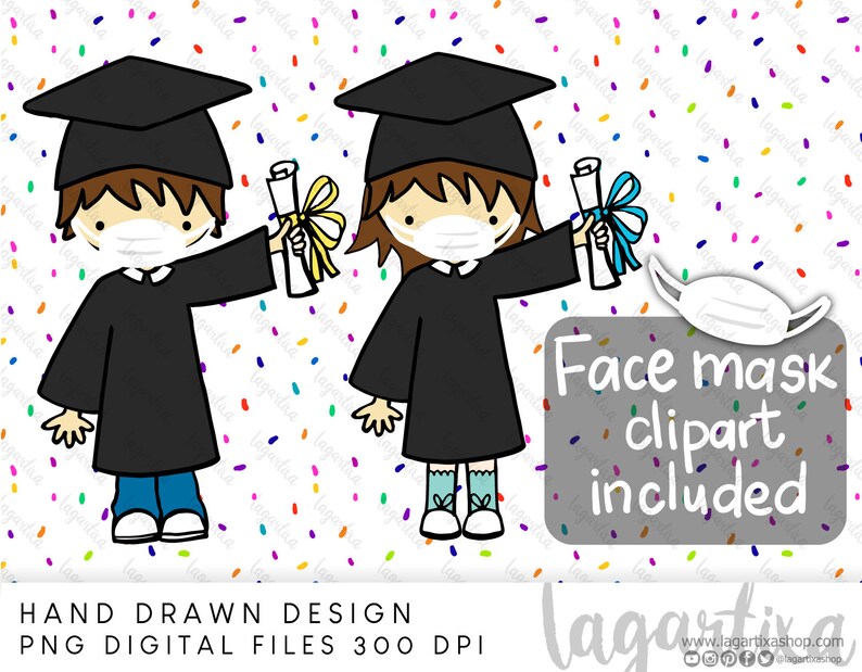 Graduation Elementary School Girls Clipart PNG Black for | Etsy