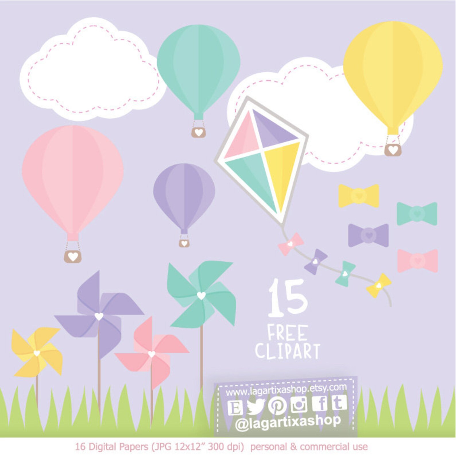 Hot Air Balloons Kite Pinwheel Clipart Png for Baby | Etsy