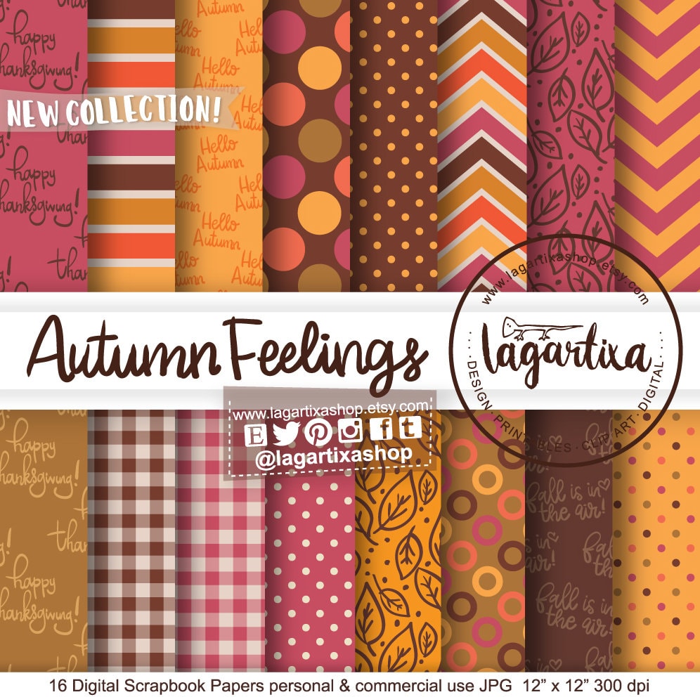 Autumn Digital Paper Fall Colors Red Brown Beige Pink Orange Leaves ...