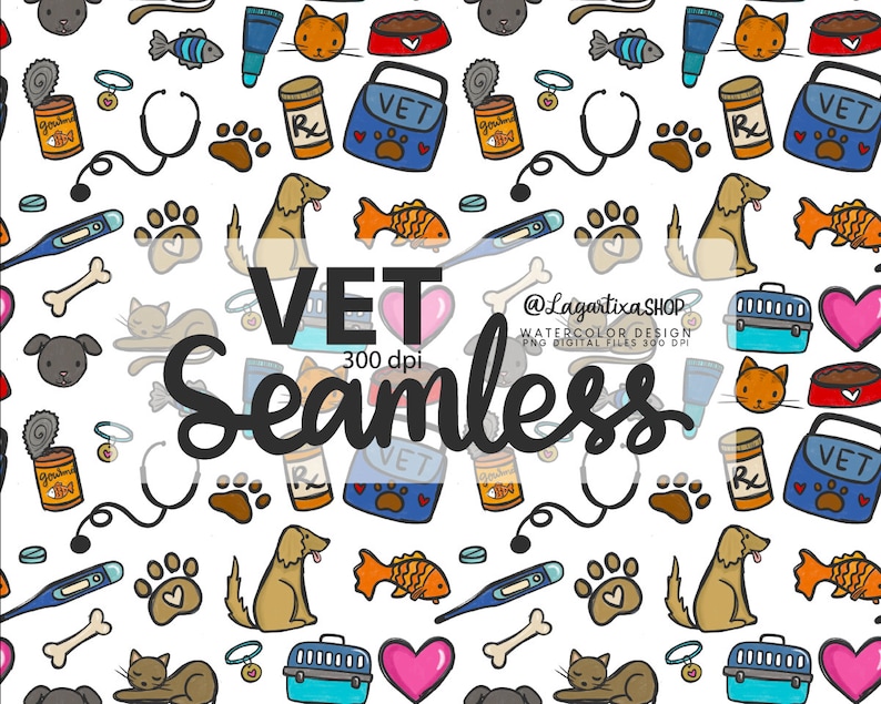 Vet Seamless Patterns Doogles Hand Drawn Digital File - Etsy