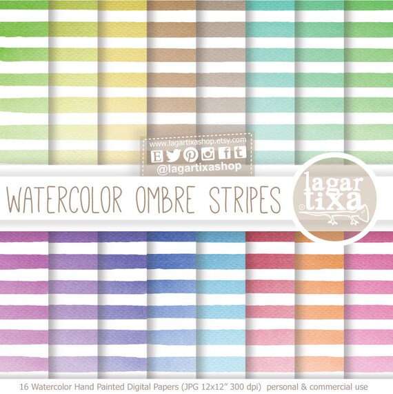 Stripes Watercolor Ombre Digital Paper Brushstrokes Pattern - Etsy