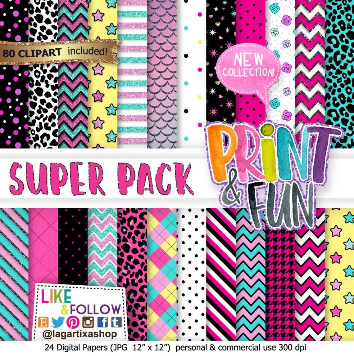 Dolls Digital Paper, Pink, Turquoise, Purple, Dots, Backgrounds ...