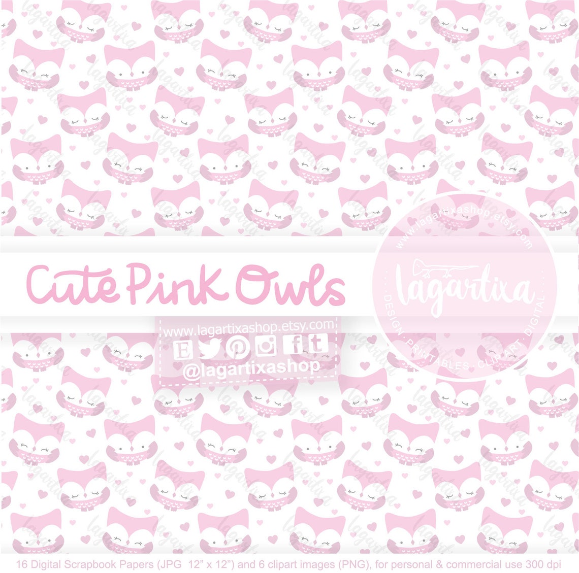 Pink Owls Clipart Patterns Digital Paper and Cute Baby Shower Girl ...
