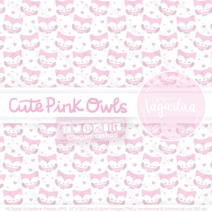 Pink Owls Clipart Patterns Digital Paper and Cute Baby Shower Girl ...