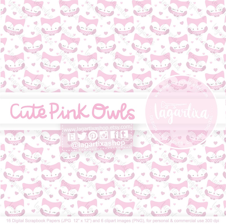 Pink Owls Clipart Patterns Digital Paper and Cute Baby Shower - Etsy