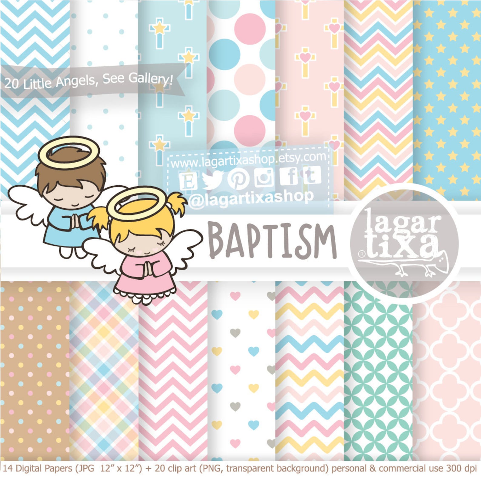 Bautizo Gemelos Angelita y Angelito Rosa Azul Super Pack 20 | Etsy