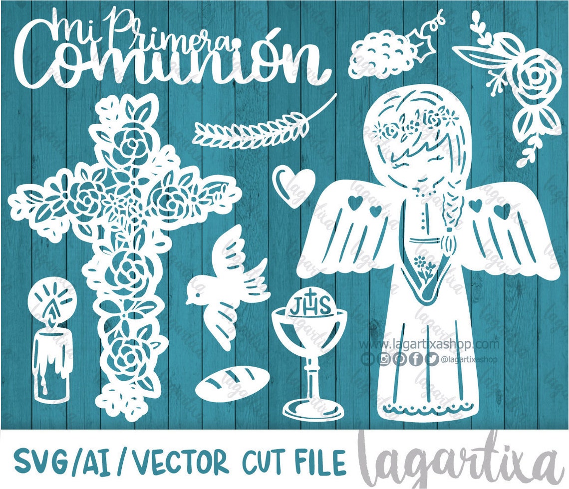 Floral Cross Girl Angel Praying Cut Files SVG AI for Laser Paper First ...