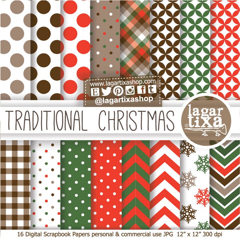 Papel Digital Navidad Tradicional Rojo Verde Café Fondos Digitales ...