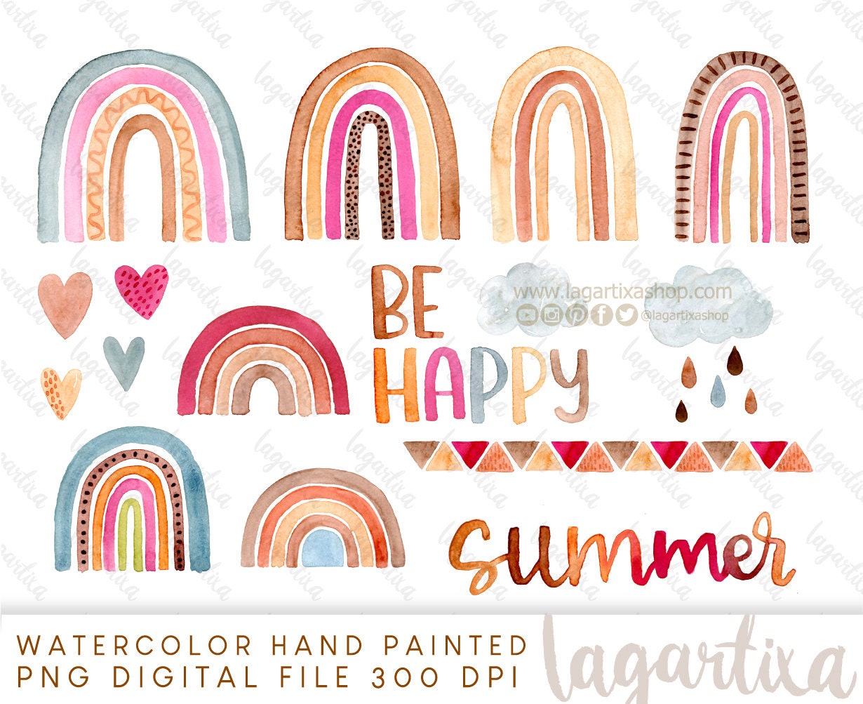 Boho Rainbow Clouds Rain Earth Tones Hand Painted Watercolor - Etsy ...