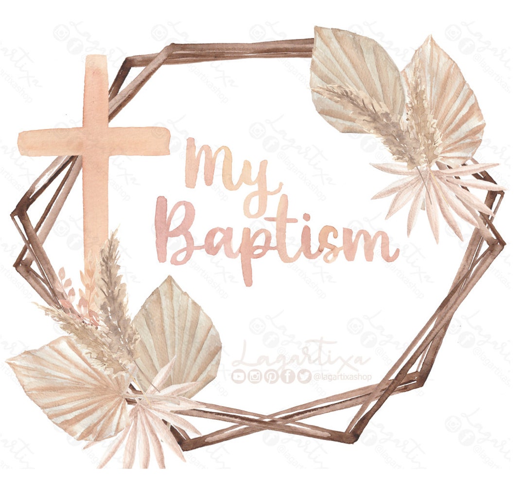 Boho Crosses Dried Palms Pampas Watercolor Baptism Frames Geometric ...