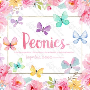 Peonies, Watercolor Floral Clipart, PNG, Wedding Bouquet, Pink Sweet ...