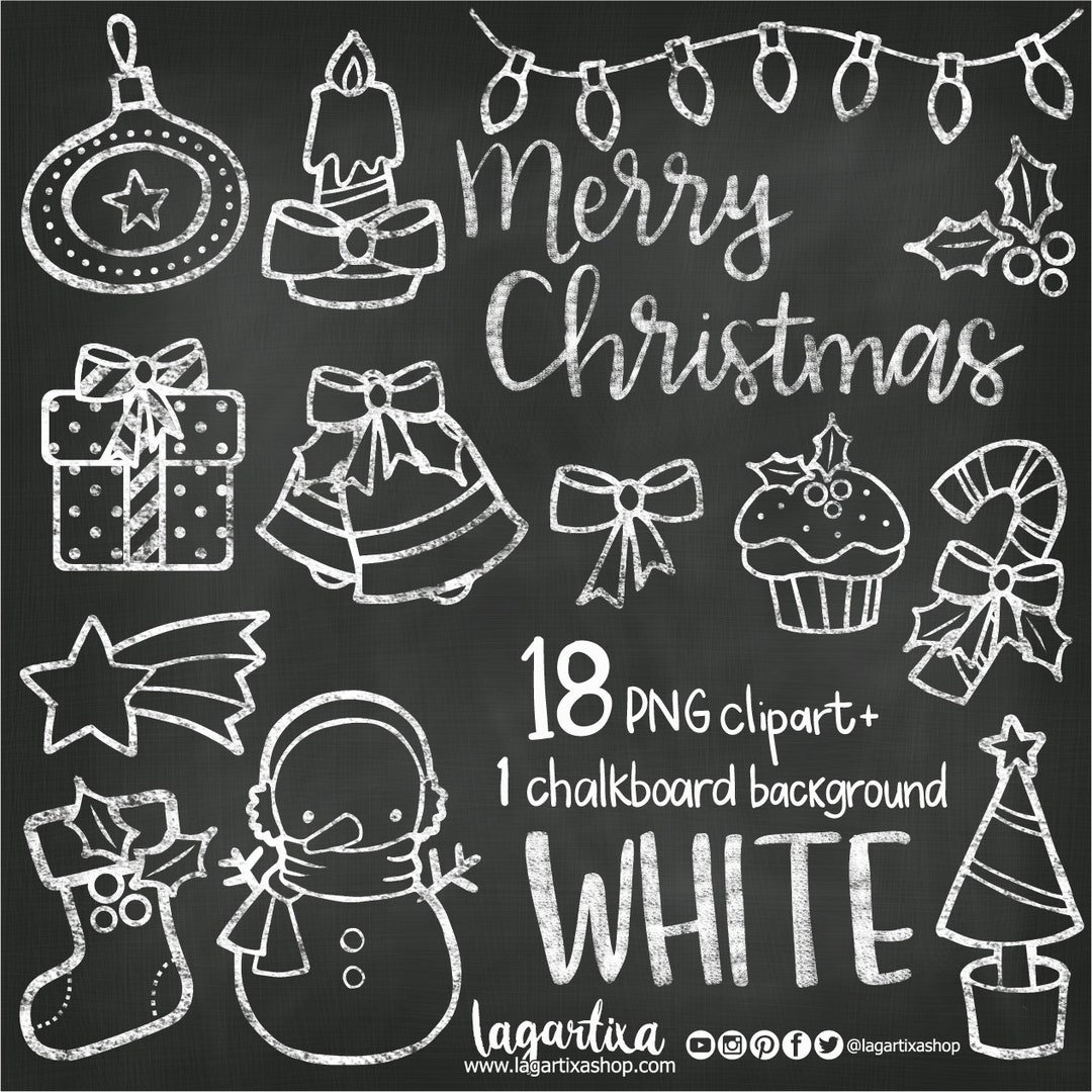 Christmas Chalkboard Color Chalk Clipart Snowman Boot Star Christmas ...