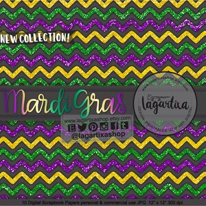 Mardi Gras Glitter Digital Paper Carnival Time | Glitter Purple, Green ...