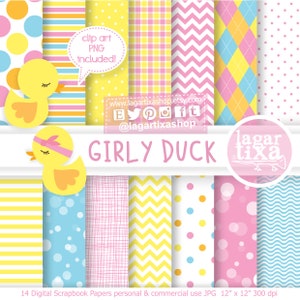Baby Girl Little Duck Digital Paper, Easter Patterns, Spring Elements ...