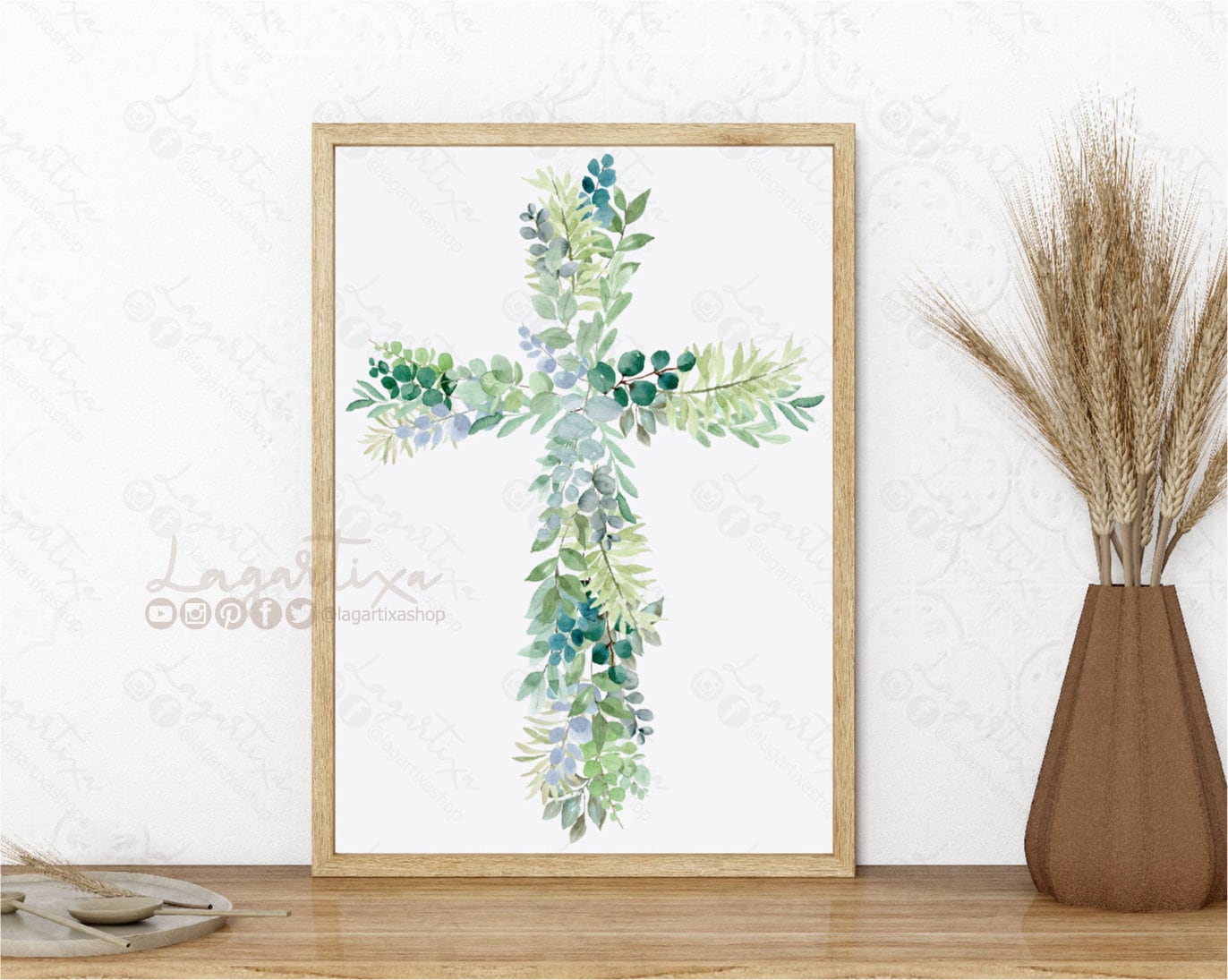 Greenery Crosses, Green Leaves Watercolor Clipart, Wood Cross, Leaf ...