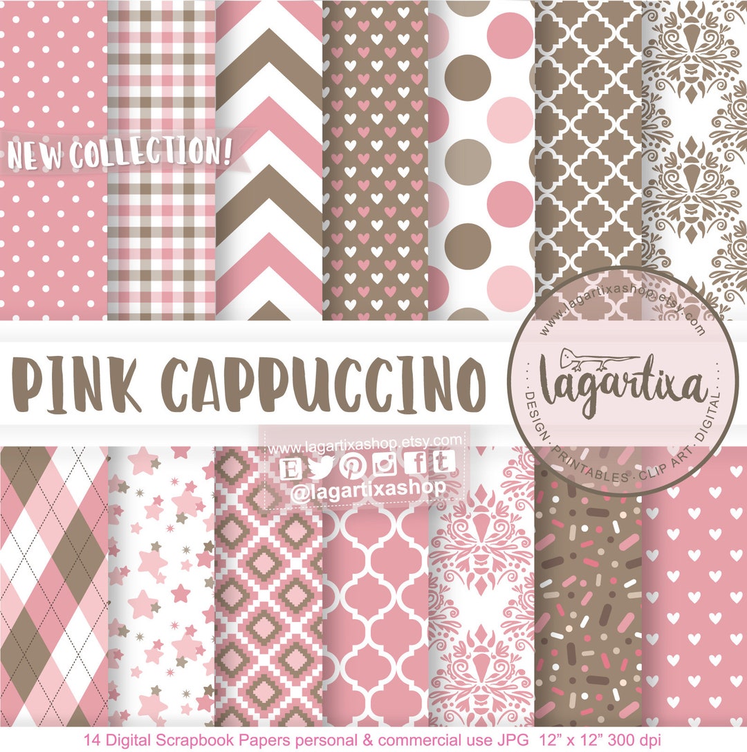 Pink Digital Paper Baby Girl Patterns Pale Pink Brown Scrapbooking Baby ...