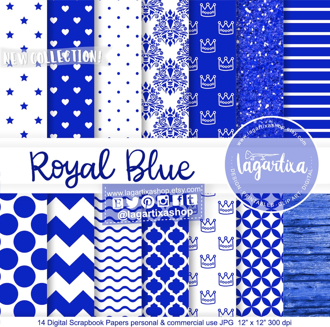 Royal Blue and White, Digital Paper, Damask, Chevron, Polka Dots, Wood ...