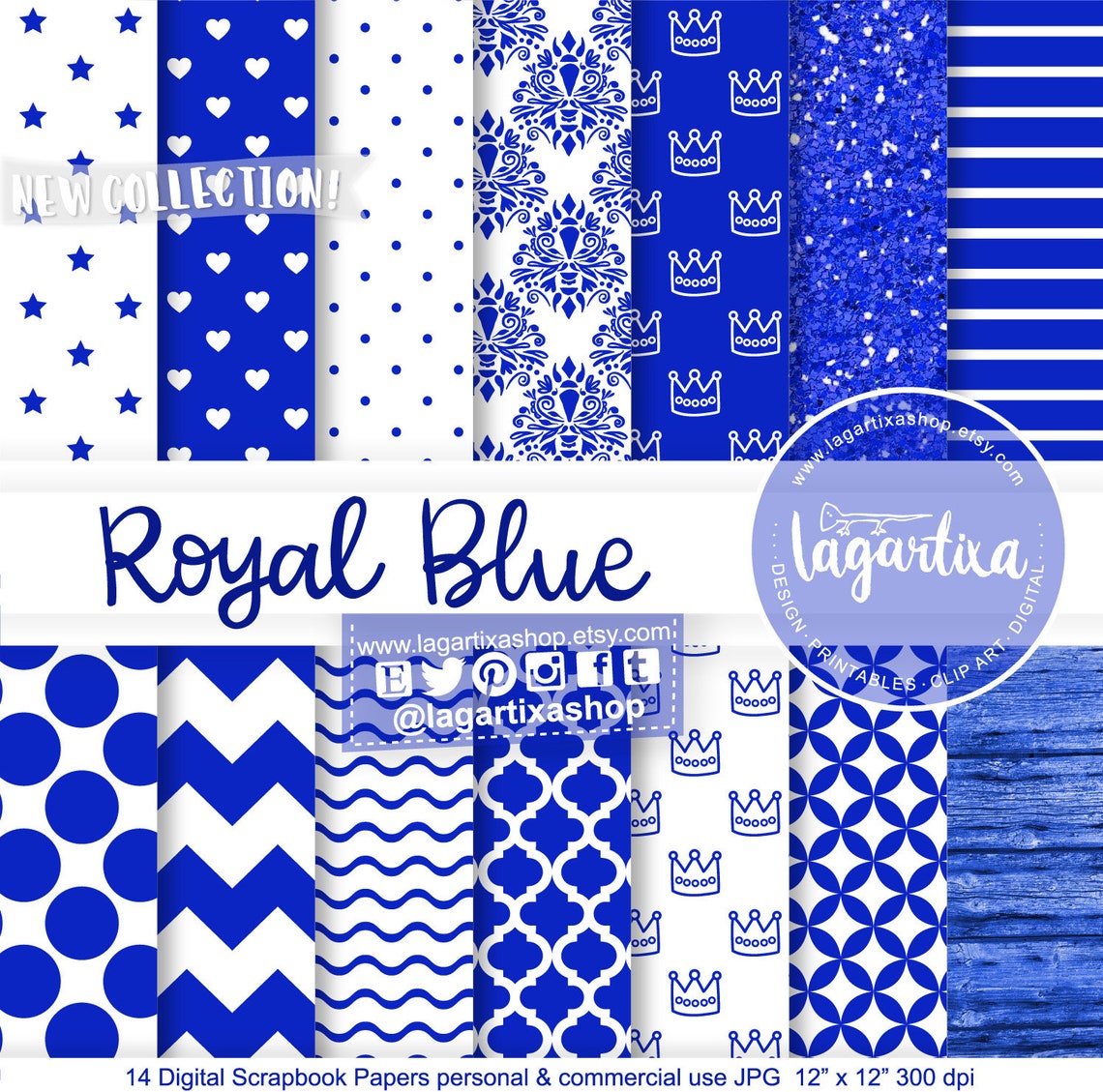 Royal Blue and White Digital Paper Damask Chevron Polka - Etsy