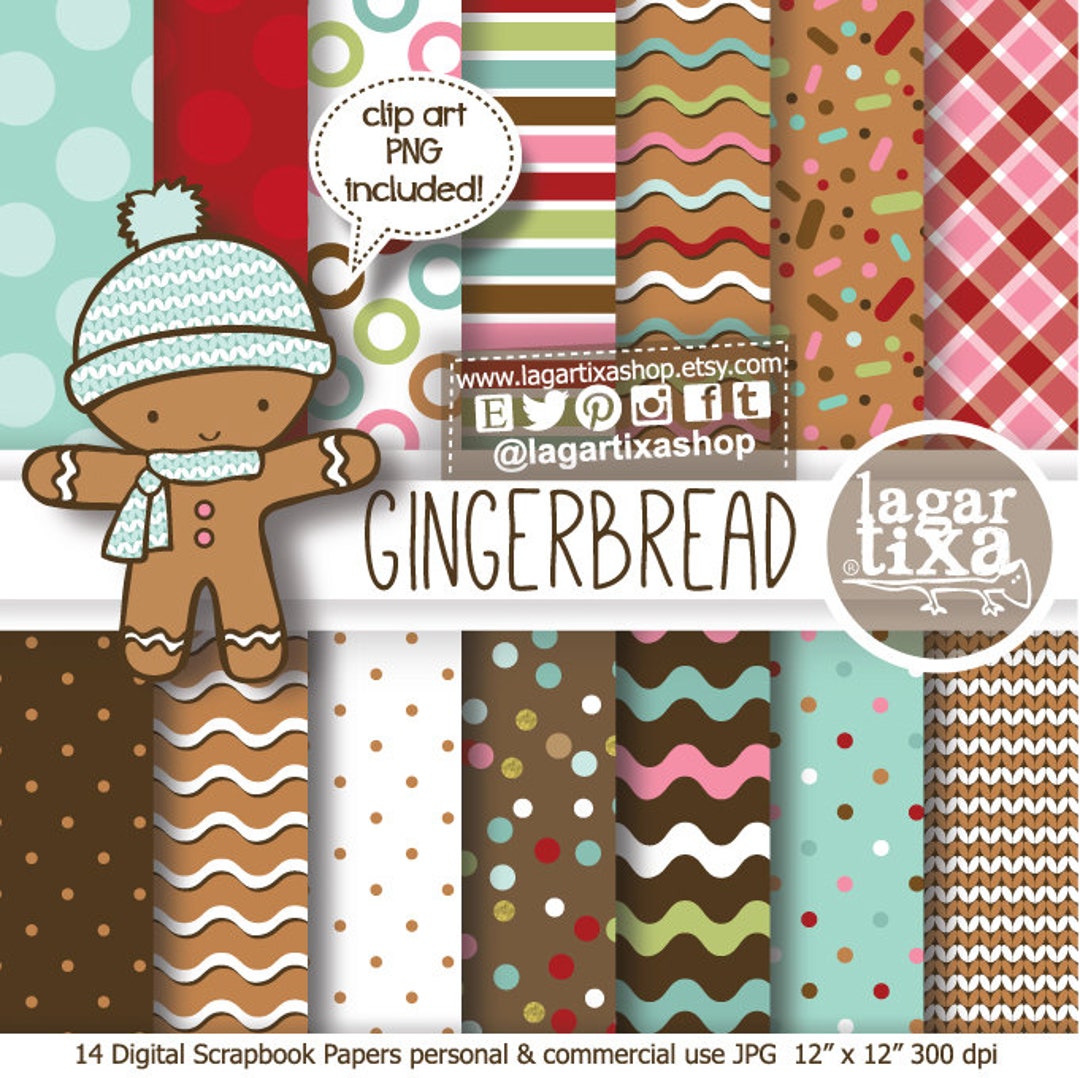 Christmas Gingerbread Man Digital Paper Clipart Cookies for Invitations ...