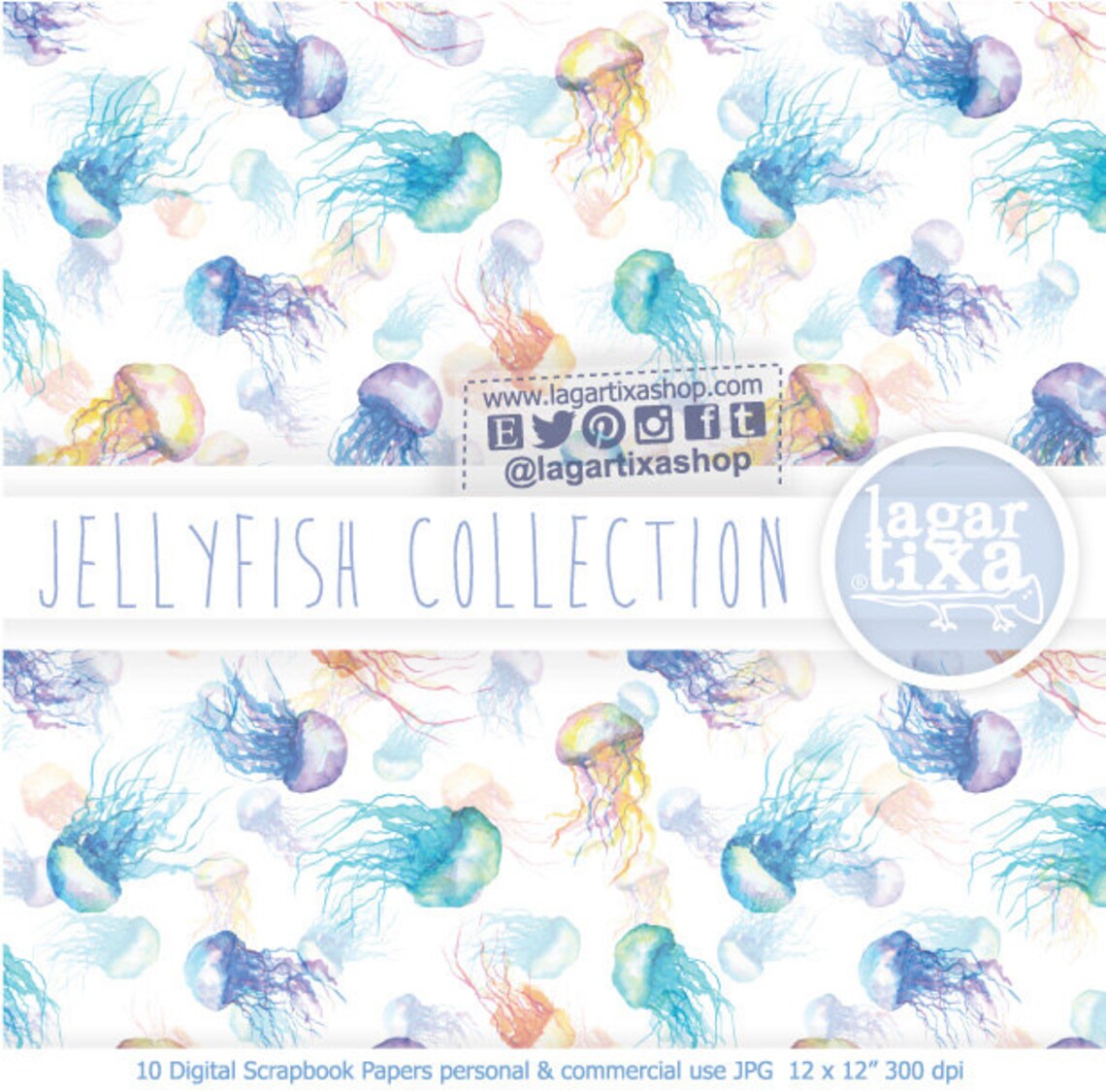 Watercolour Digital Paper Jellyfish Blue Aqua Purple and - Etsy