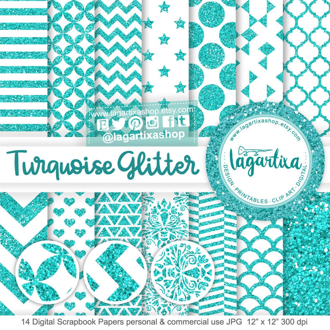 Teal Glitter Chevron Background