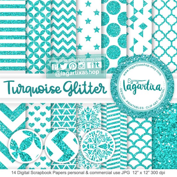Turquoise Glitter Chevron Background