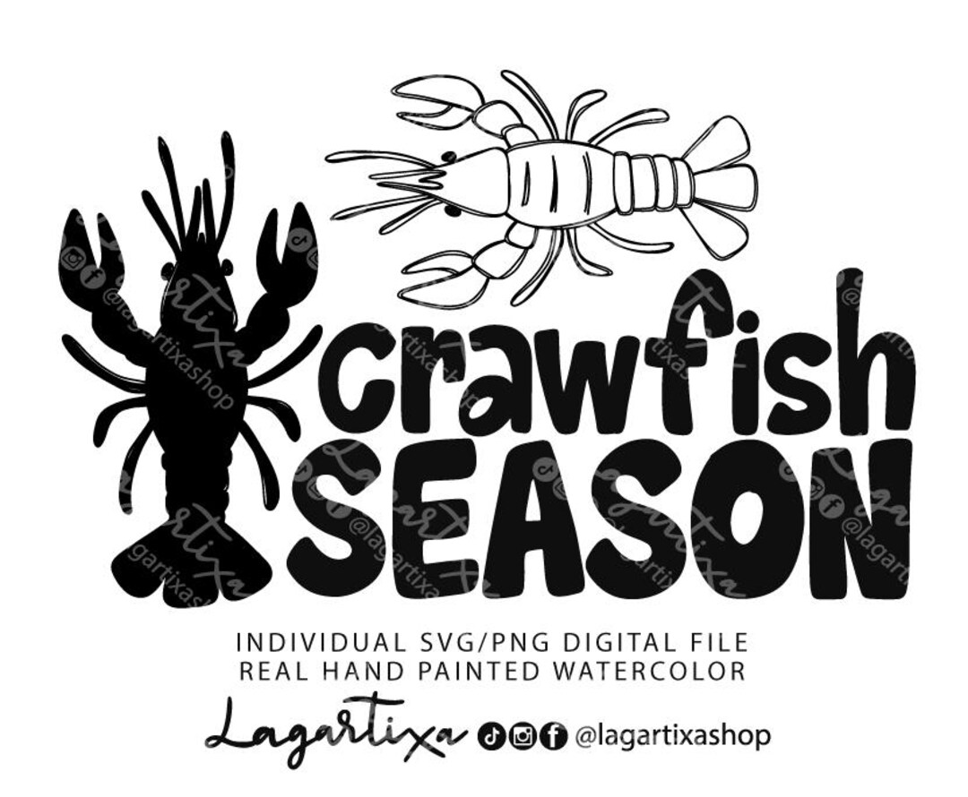 Crawfish Season Lettering Silhouette and Outline, PNG and SVG Files for ...