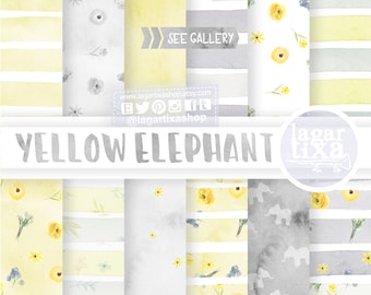 Gray Yellow Elephant | Etsy