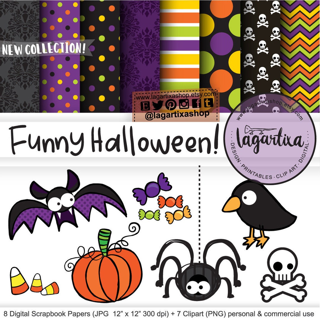 Halloween Clip Art Bat Vampire Candies Treat or Trick Crow Spider ...