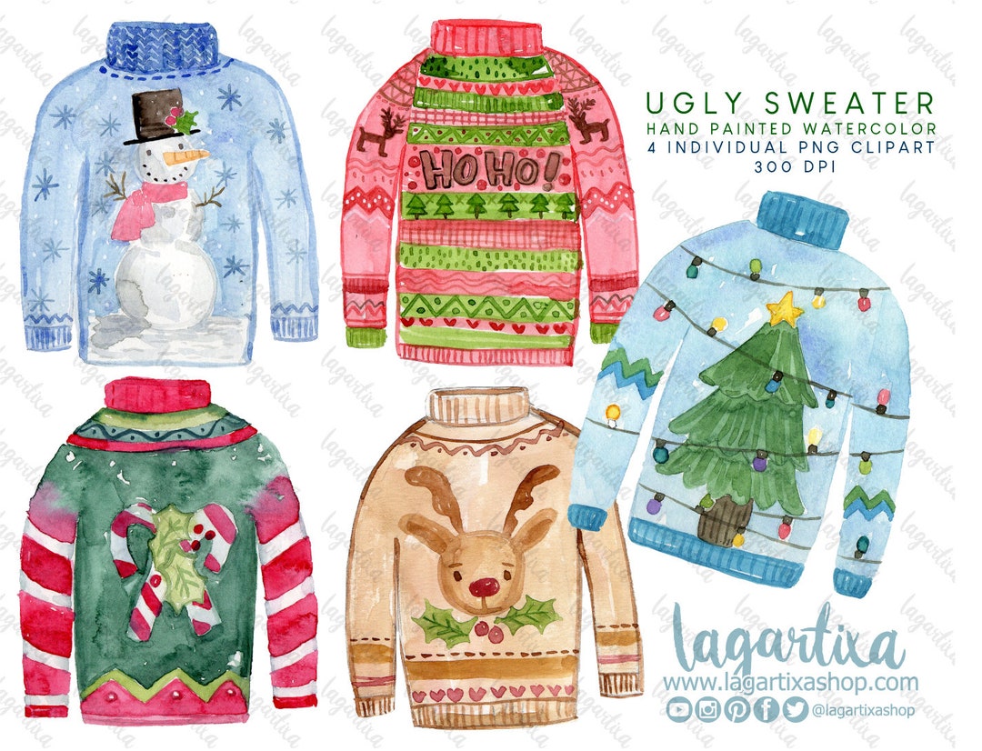 Christmas Ugly Sweater Clipart PNG Handpainted Images Watercolor Art ...