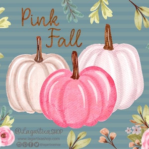 Pink Pumpkin Fall Thanksgiving Watercolor PNG Clipart Florals Leaves ...