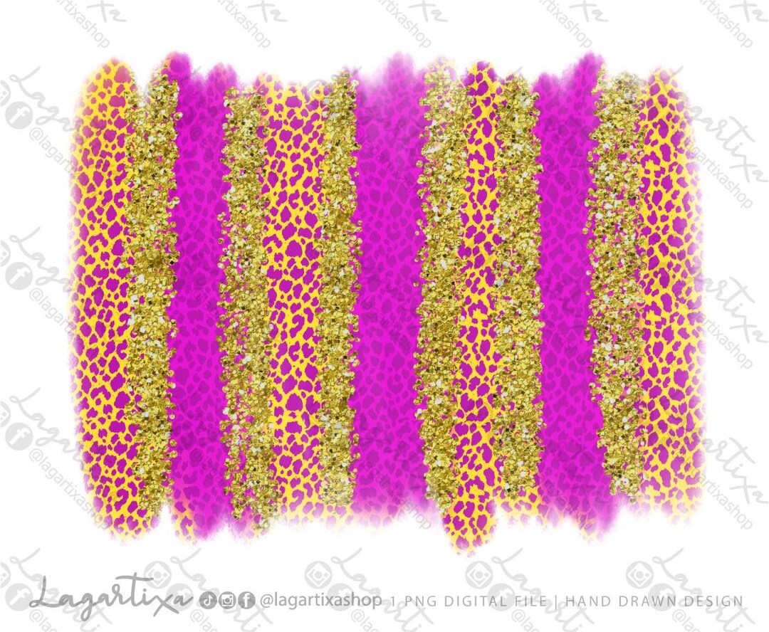 Brush Strokes Hot Pink Cheetah Yellow, Cheer Gold Glitter | Sublimation ...
