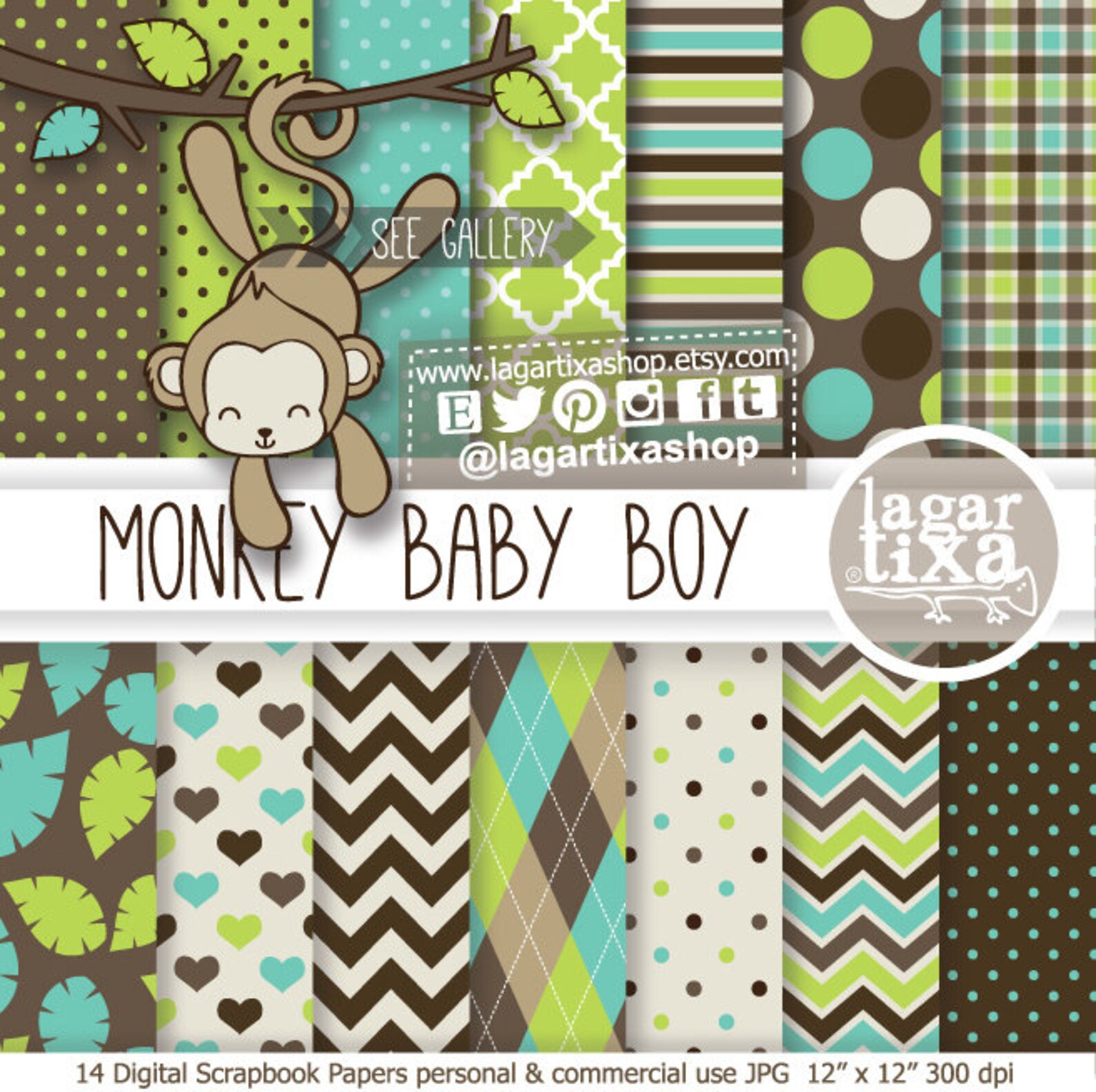 Monkey Digital Paper and Clipart for Create Party Printables - Etsy