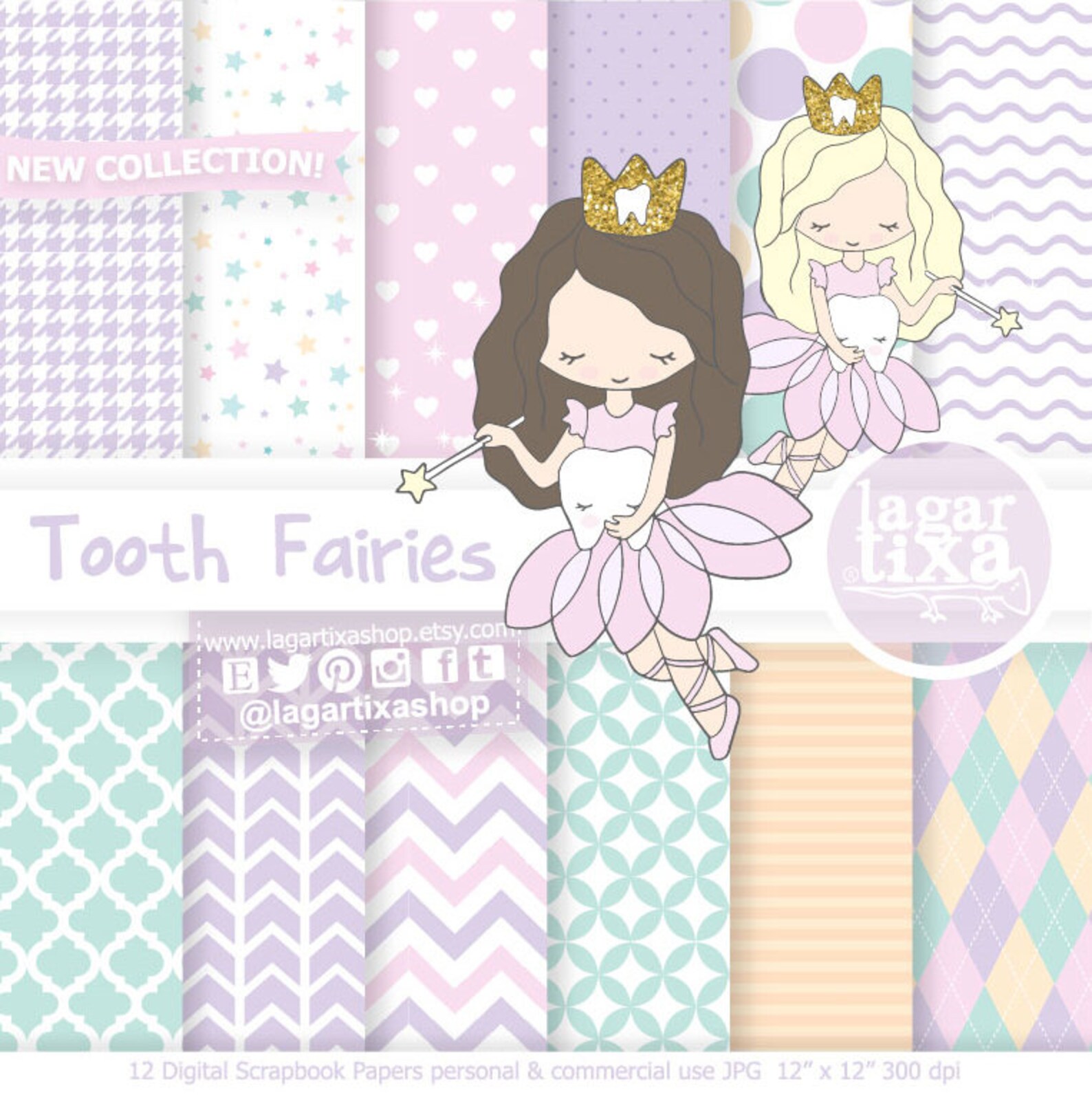 Cute Tooth Fairy,pale Pink, Mint, Turquoise, Purple, Girly, Dentist ...