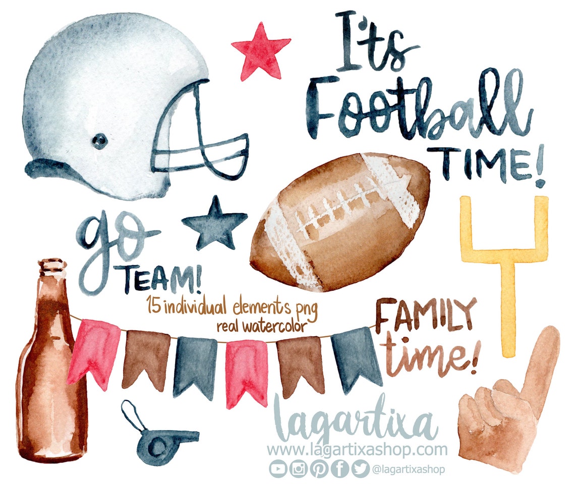 Football Season Watercolor Clipart Sublimation Sports American - Etsy