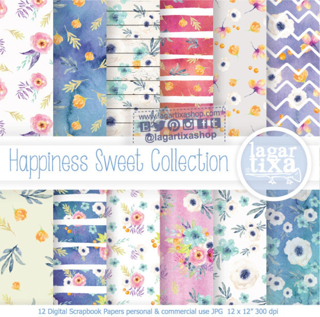 Purple Flowers, Digital Papers, Patterns Pastel Watercolor, Bridal ...