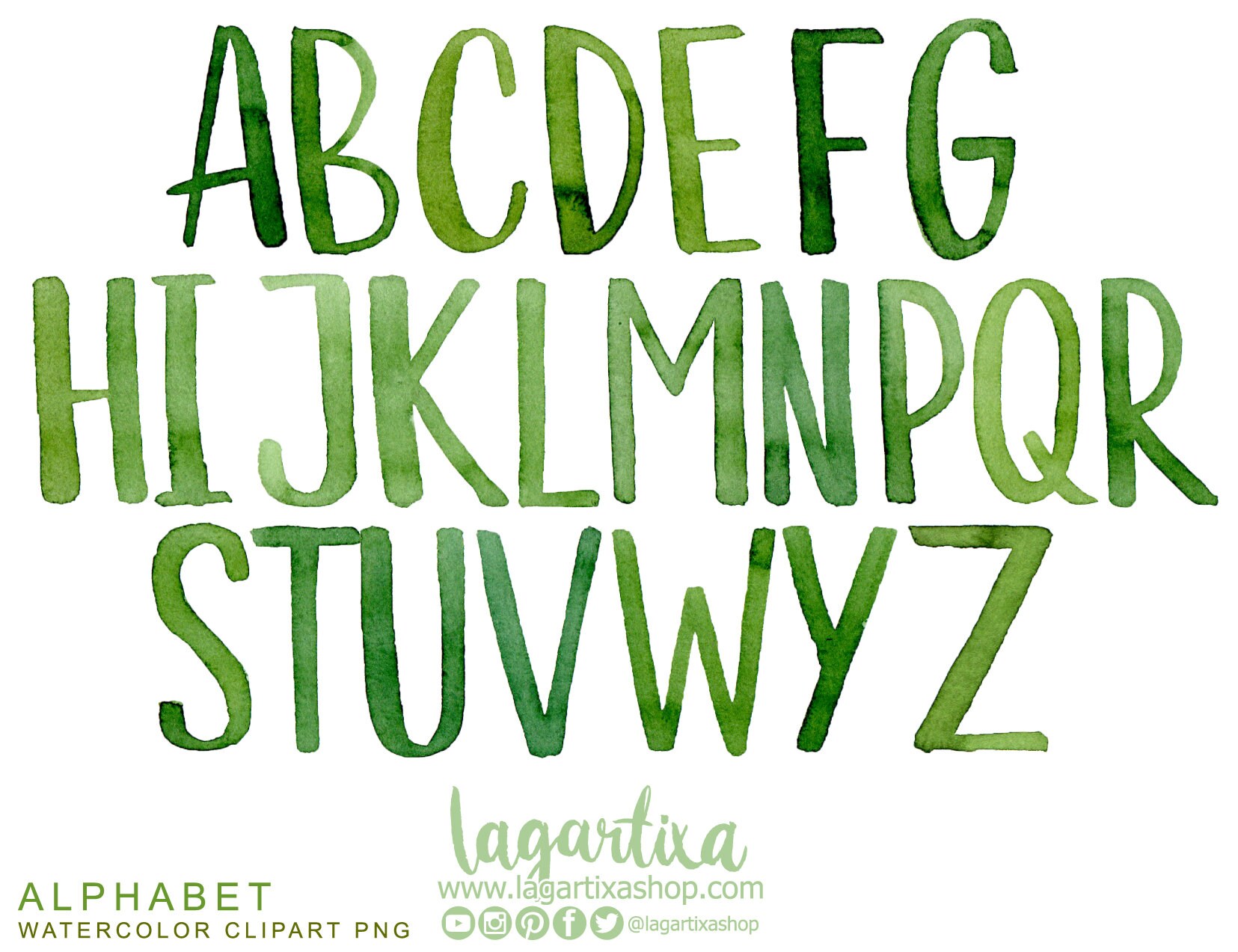Patrick's Day Alphabet Green Watercolor Lettering Clipart | Etsy