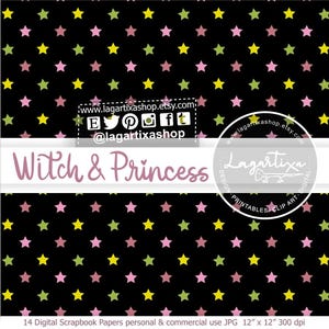 Princess Witch Patterns Pale Pink Lime Green Digital Paper Poison ...