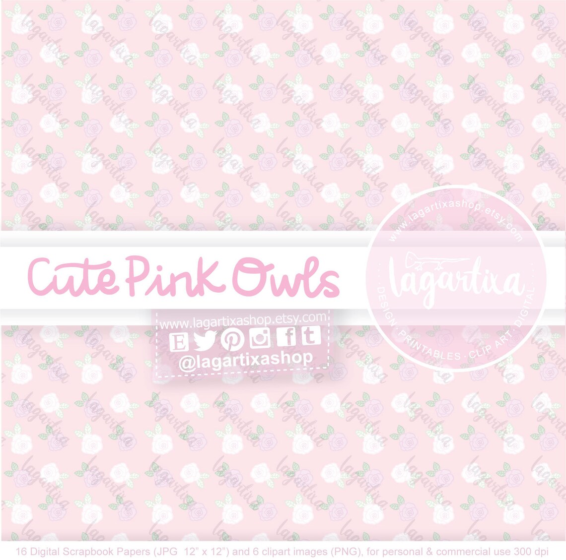 Pink Owls Clipart Patterns Digital Paper and Cute Baby Shower - Etsy
