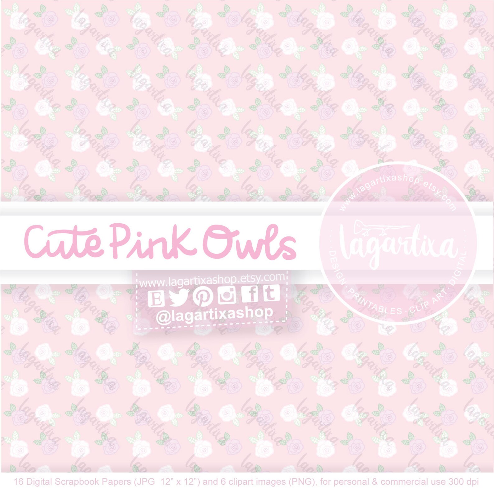 Pink Owls Clipart Patterns Digital Paper and Cute Baby Shower Girl ...