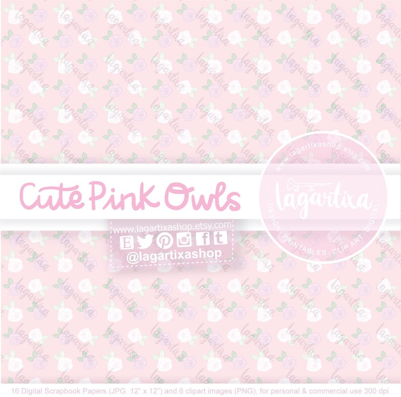 Pink Owls Clipart Patterns Digital Paper and Cute Baby Shower Girl ...