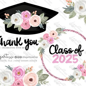 Floral Graduation Hat | Watercolor Florals Design | Gold Glitter ...